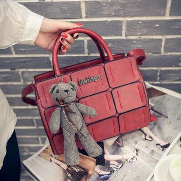 New Brand teddy bear handbag women bag pink leather tote bag women ...